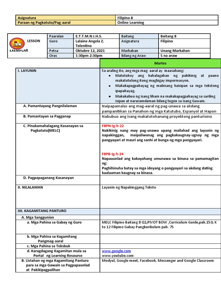 Filipino-Idea-Exemplar - Week 4 | PDF