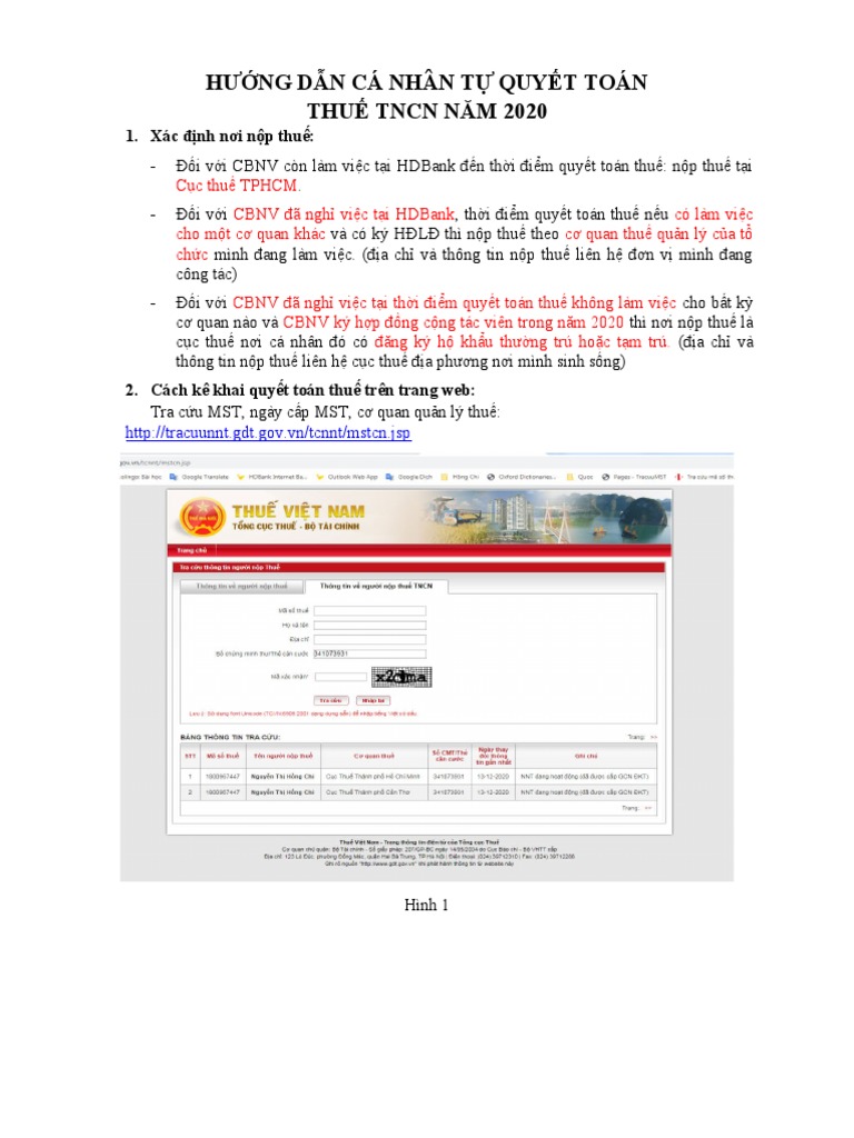 Huong Dan Ca Nhan Tu QTT TNCN 2020 | PDF