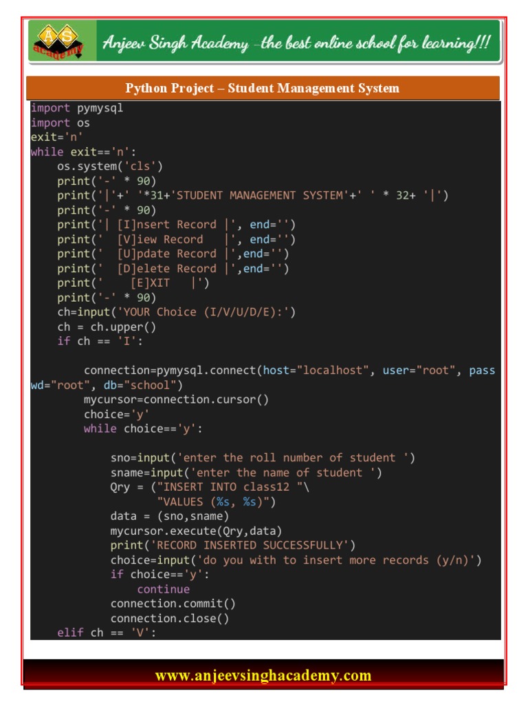 Student Management System (Python Code) | PDF | Computing | Computer Programming