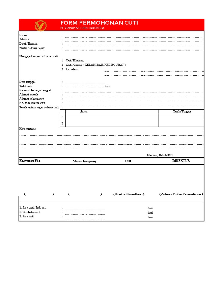 Salinan FORM CUTI - Form Cuti | PDF
