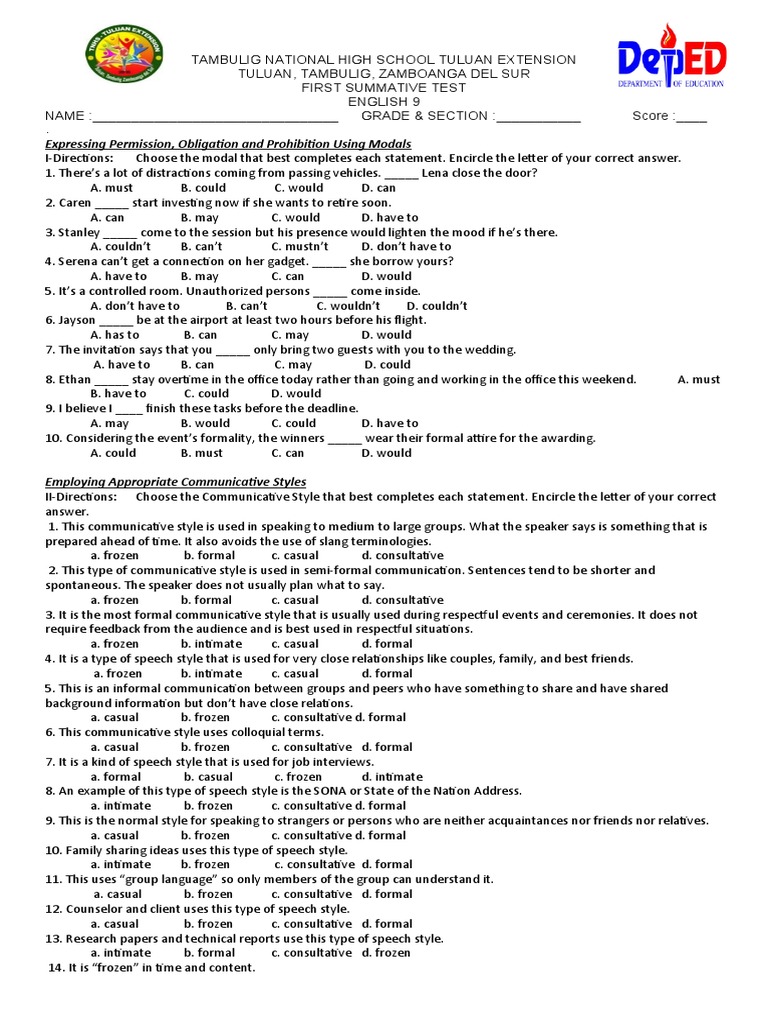 Expressing Permission, Obligation and Prohibition Using Modals | PDF