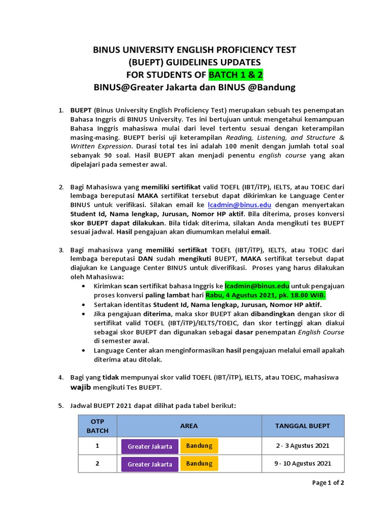 Batch 1 - 5 - BUEPT Guidelines 2021 - PENTING - 3 AGT 2021 Rev1 | PDF