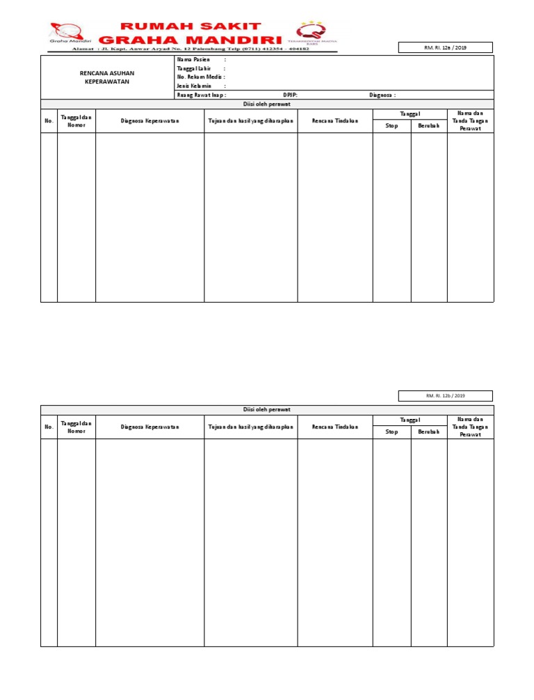 Rm. Ri. 12a 2019 - Form Rencana Asuhan Keperawatan | PDF