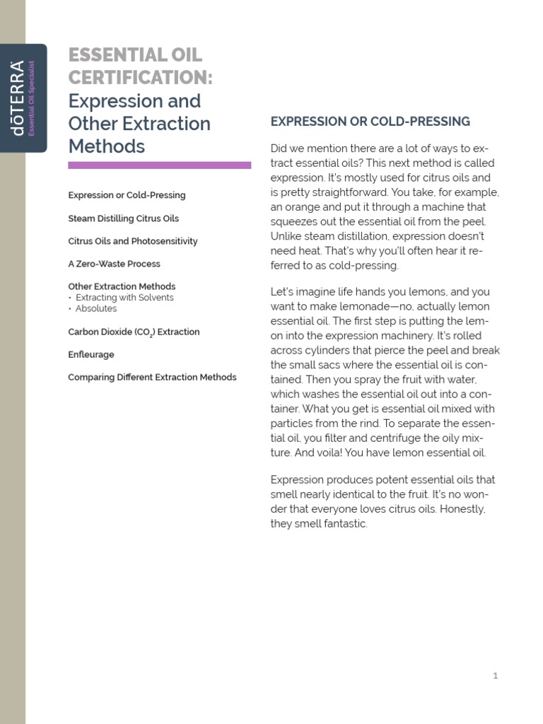 Expression and Other Extraction Methods | PDF | Essential Oil | Chemistry