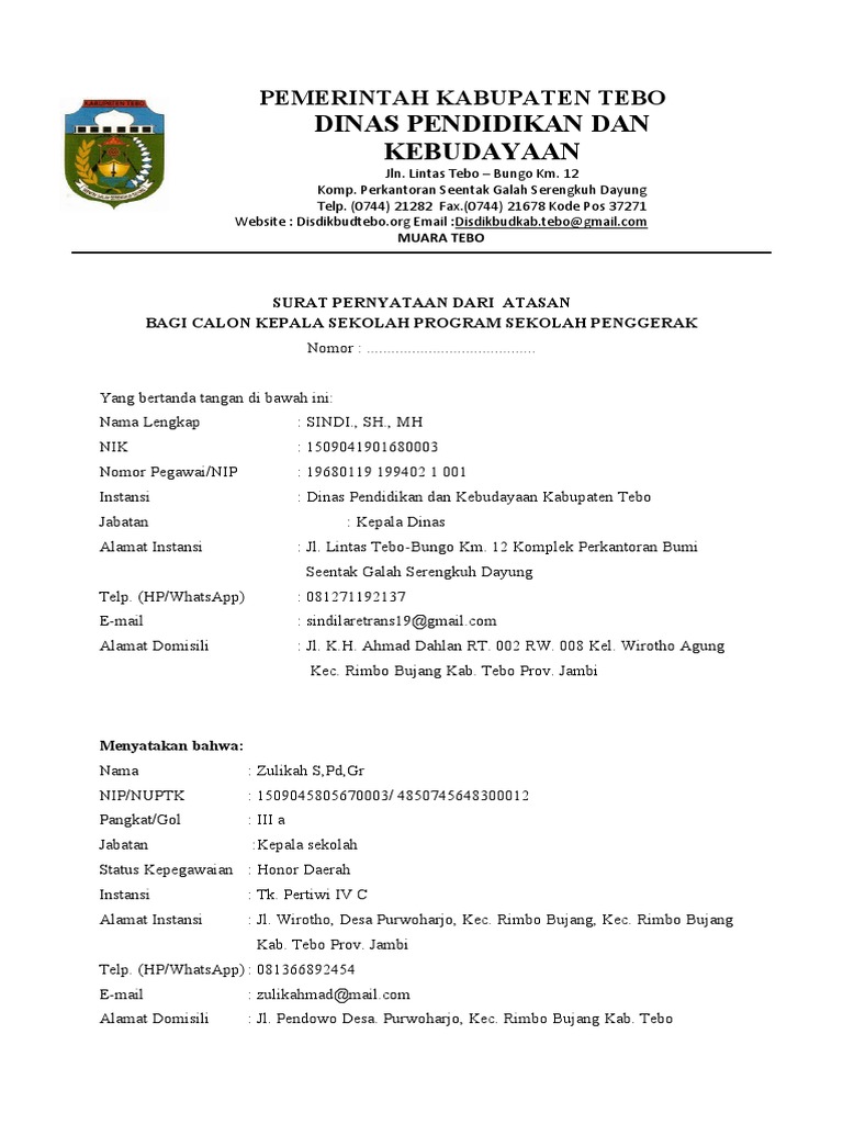 Master Surat Pernyataan Atasan - Pendaftaran PSP | PDF