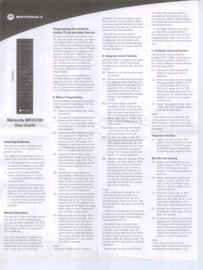 Motorola Remote Control User Manual | PDF