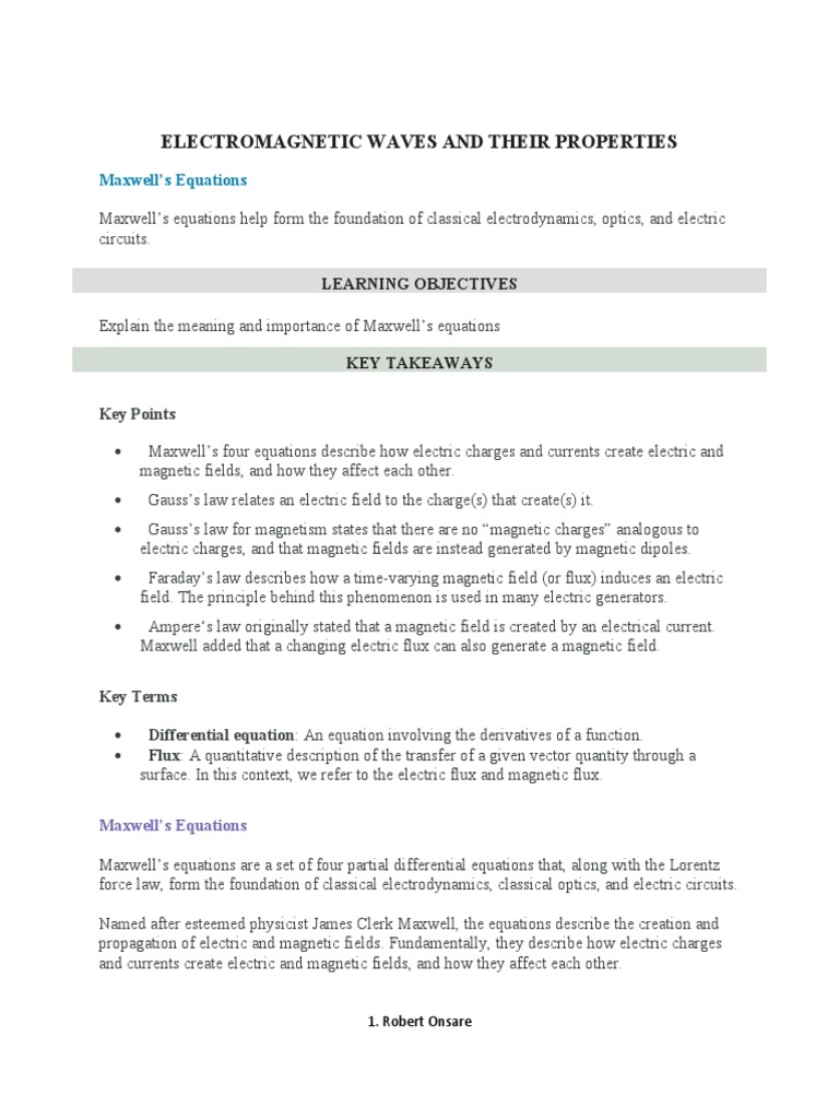 Electromagnetic Waves and Their Properties | PDF | Electromagnetic ...