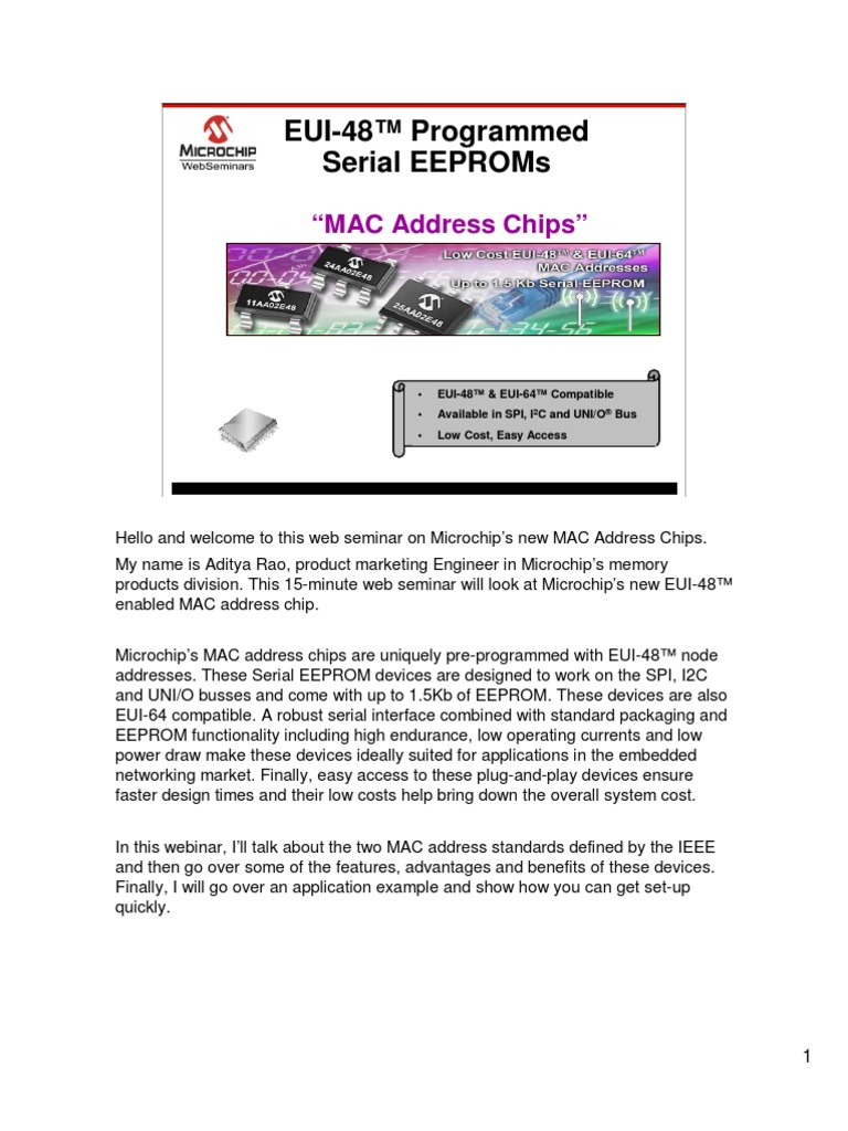 Eui-48™ Programmed Serial Eeproms: "Mac Address Chips" | PDF | Microcontroller | Computer Data