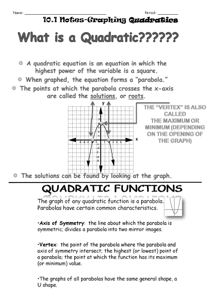 QUADRATICS Notes and Homework Worksheets For TEAM | PDF | Quadratic ...