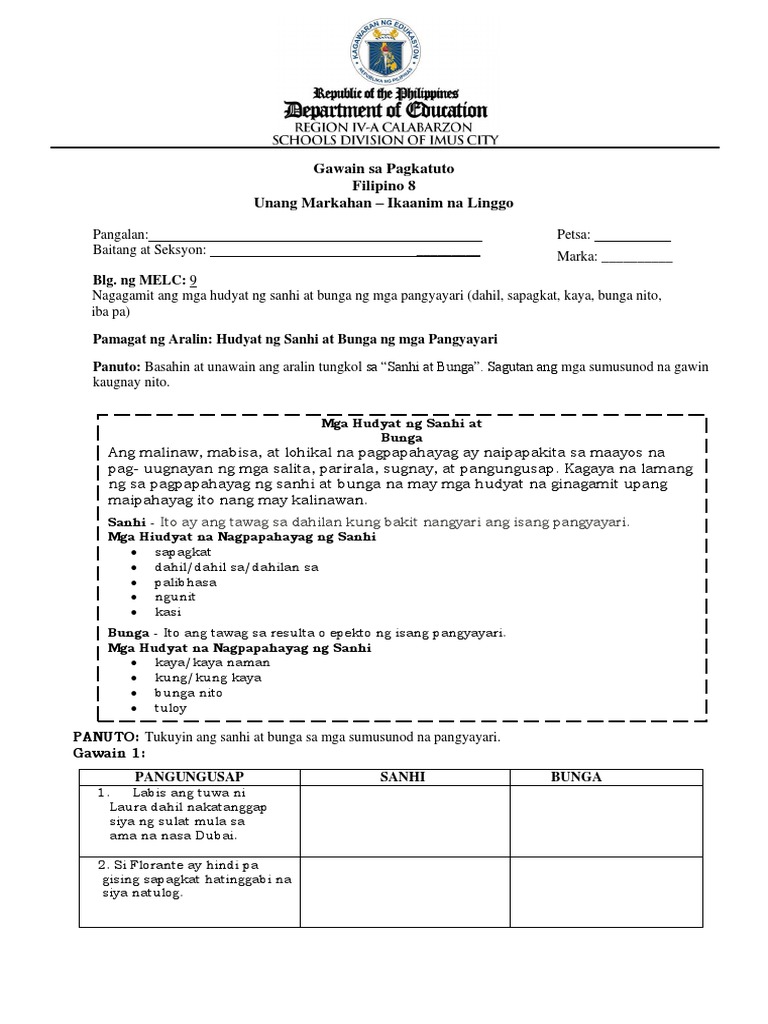 LAS Fil Gr8 Q1 W6 | PDF