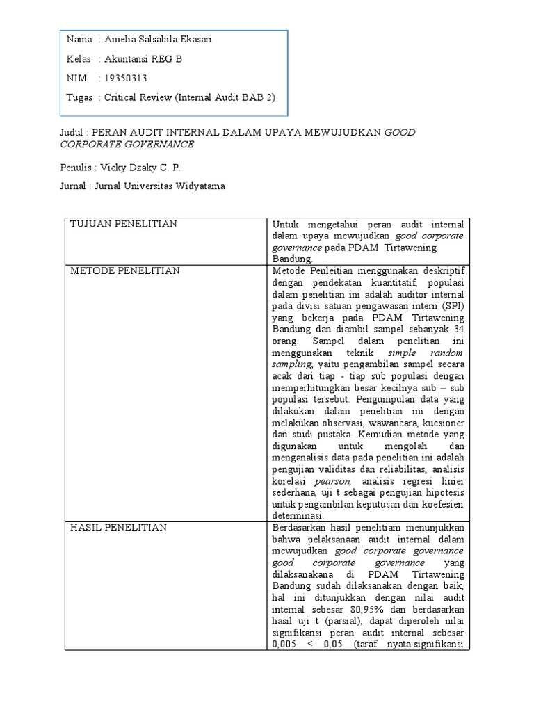 Peran Audit Internal dalam GCG PDAM | PDF