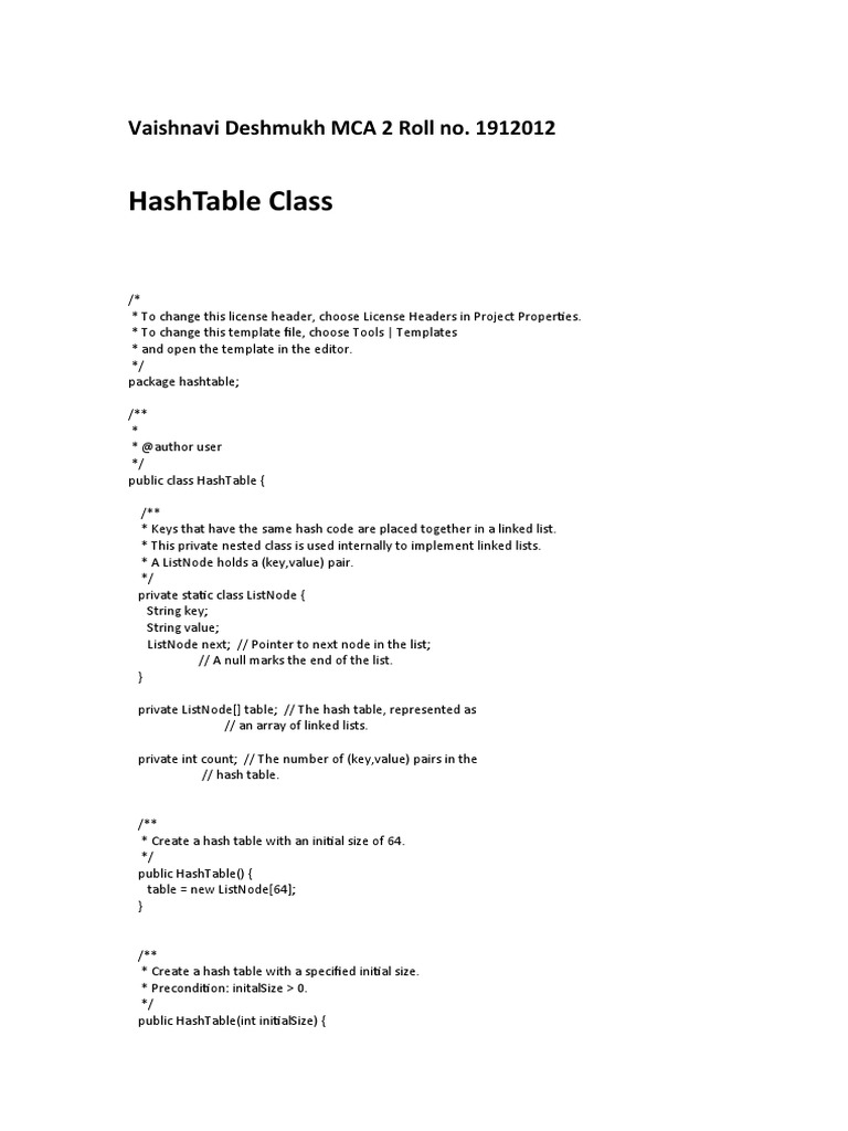 Hashtable Class Implementation Pdf Class Computer Programming Pointer Computer Programming 2179