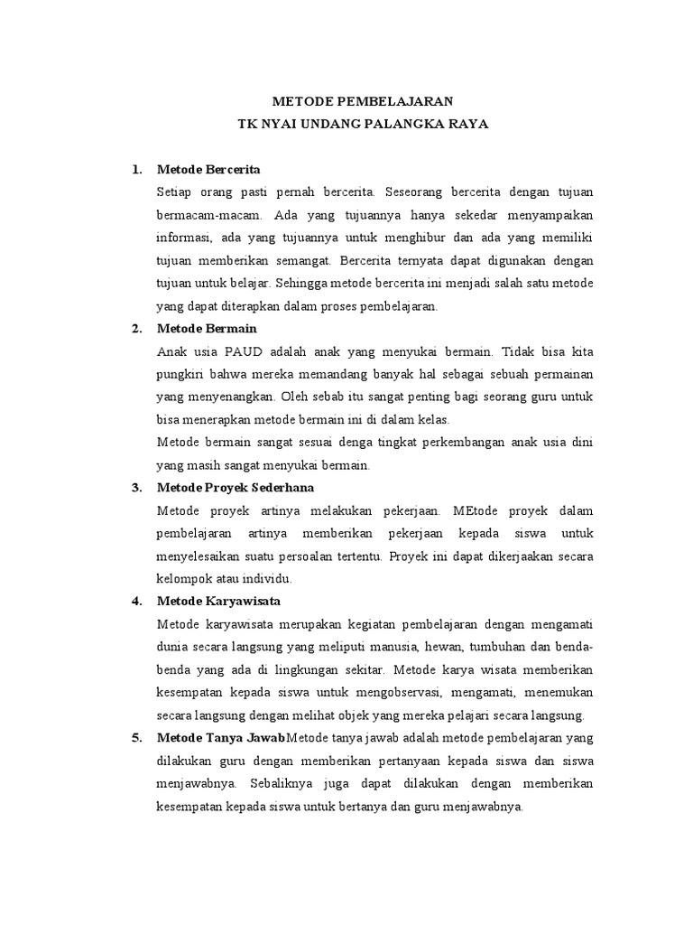 Metode Pembelajaran Anak TK | PDF | Pengembangan Diri