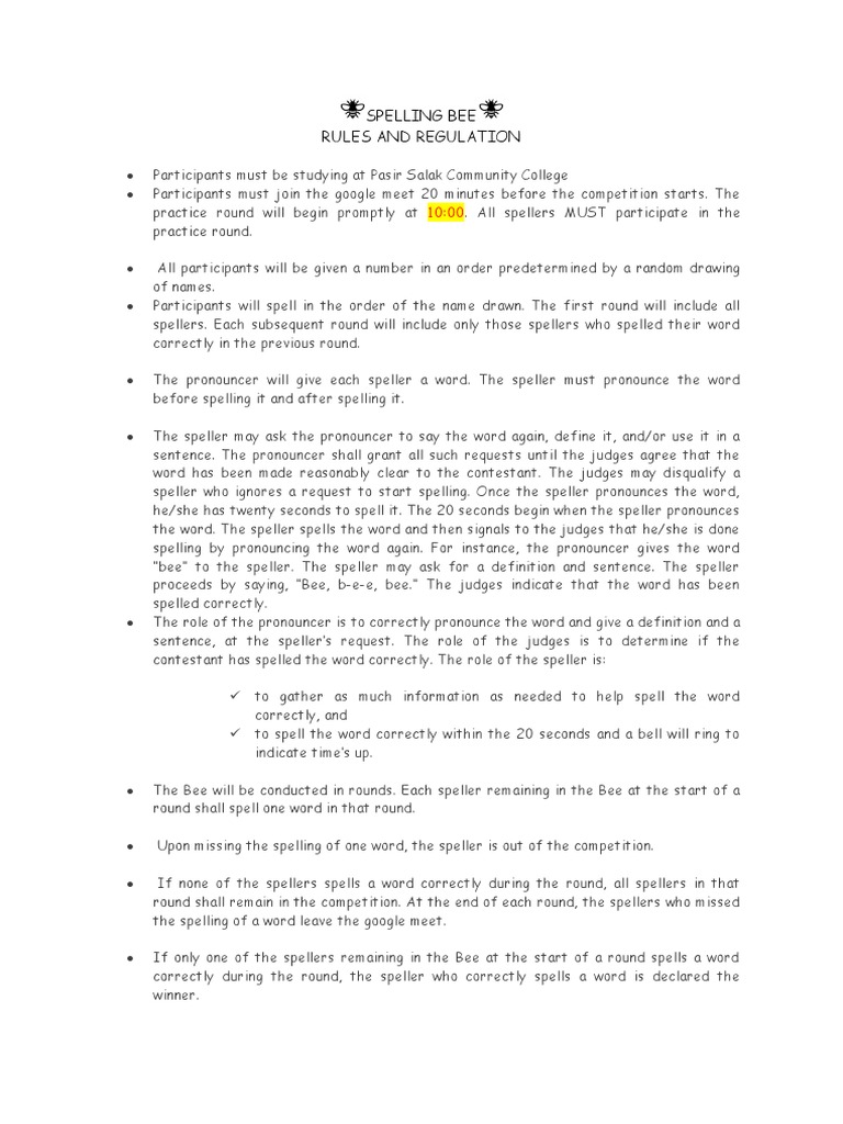 Spelling Bee Rules and Regulation | PDF | Spelling | Word