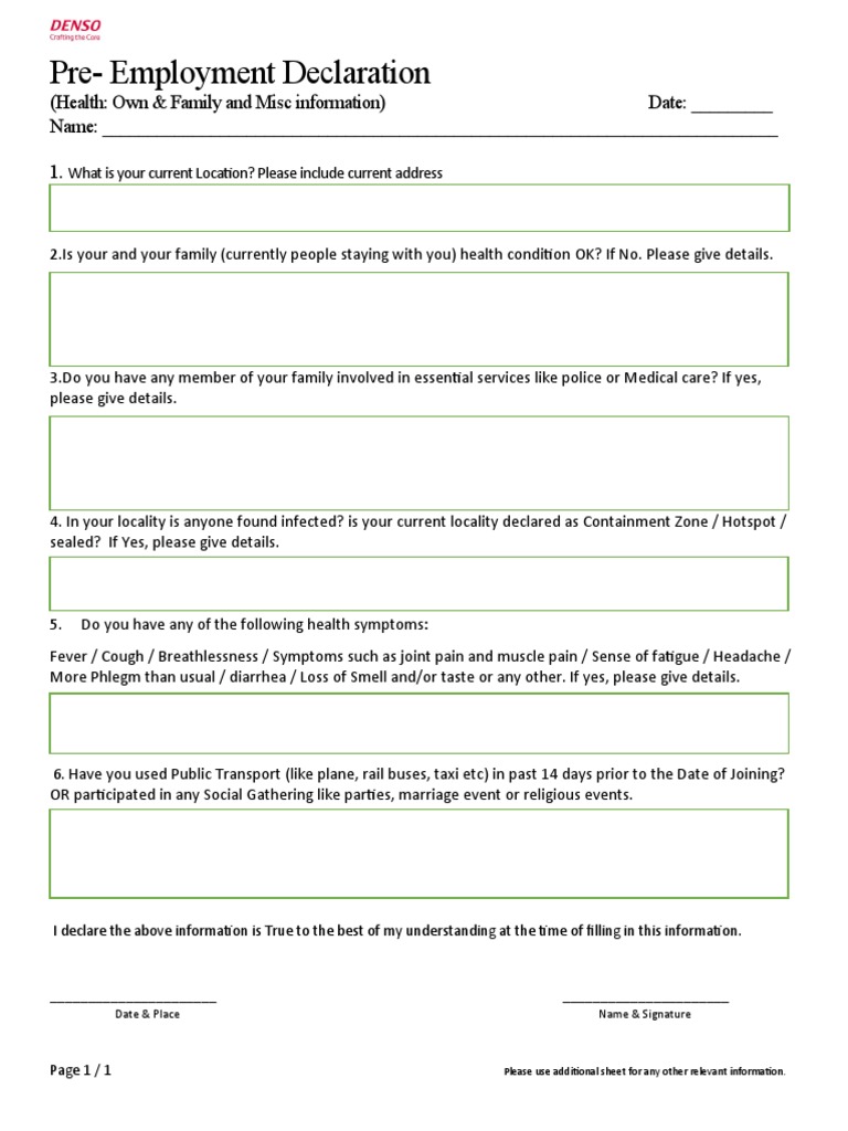 Health Declaration | PDF