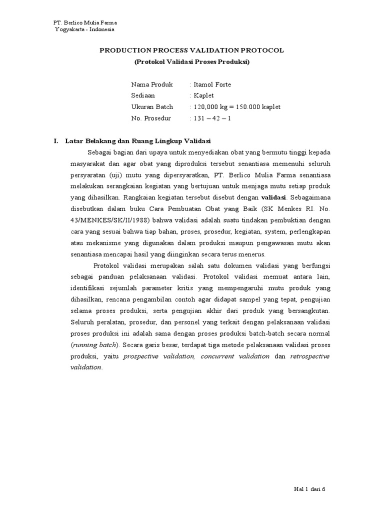 Protokol Validasi Retrospektif Itamol Forte | PDF