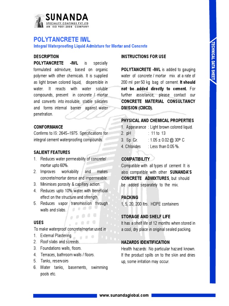 Polytancrete IWL | Download Free PDF | Concrete | Mortar (Masonry)