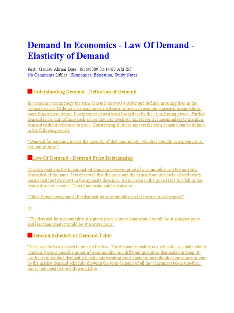Demand in Economics | PDF | Demand | Price Elasticity Of Demand