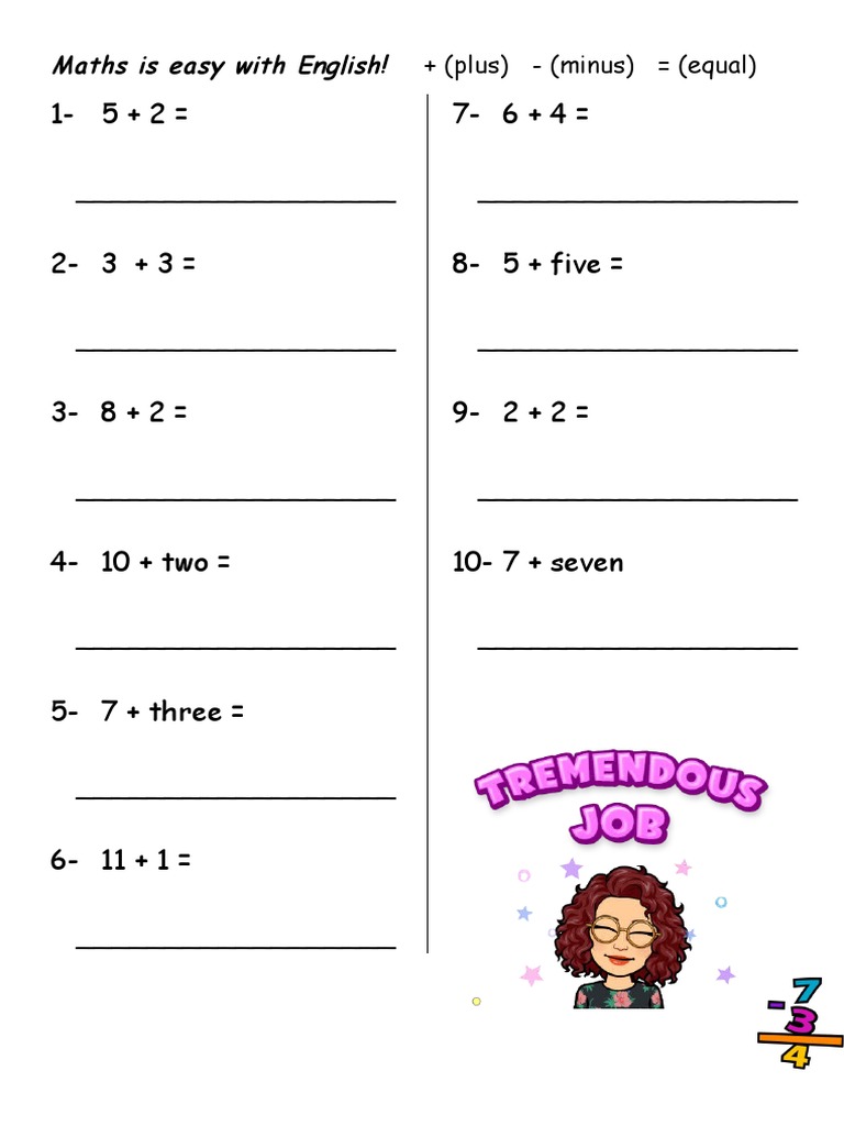 Maths Is Easy With English! + (Plus) - (Minus) (Equal) | PDF