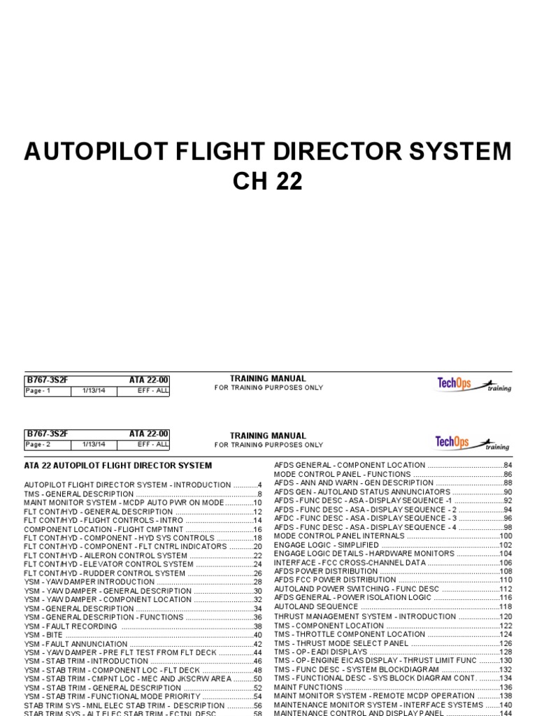 Autopilot Flight Director System CH 22: Training Manual B767-3S2F Ata ...