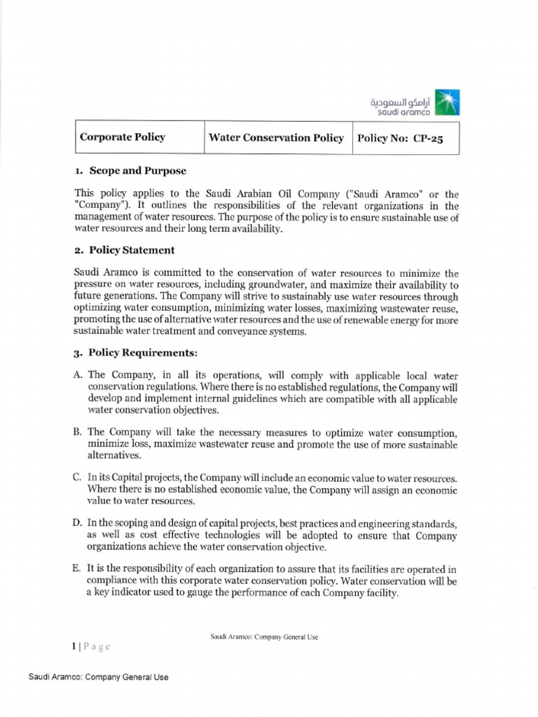 CP 25 - Corporate Water Conservation Policy | PDF