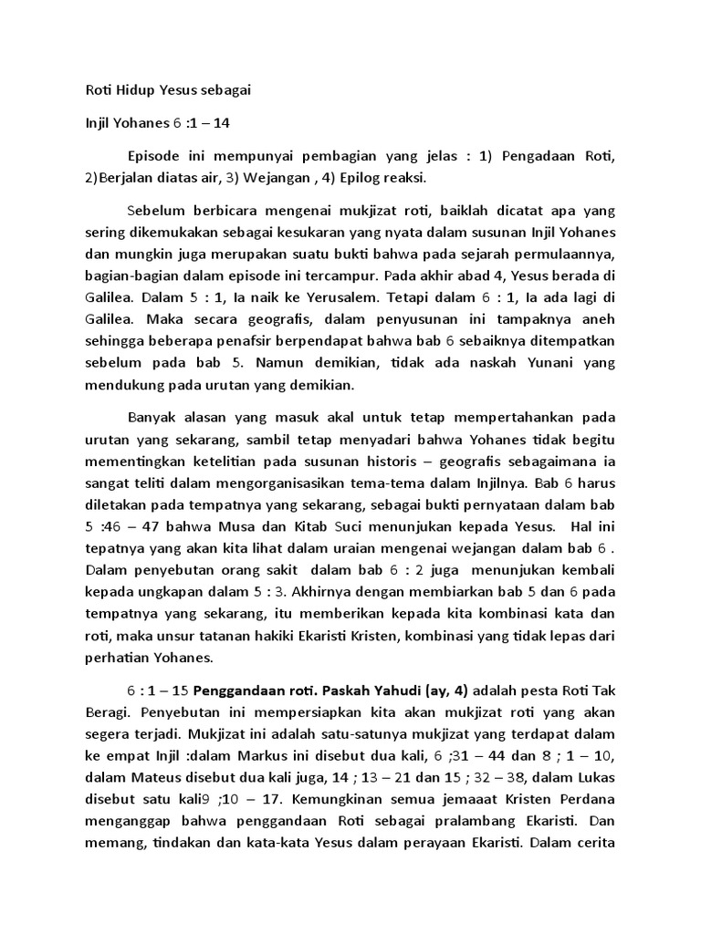 Roti Hidup Yesus Sebagai | PDF