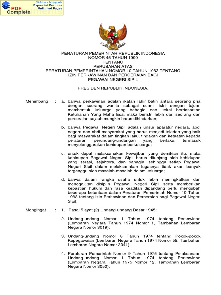 PP 45 1990 Izin Perkawinan Dan Perceraian Pns | PDF