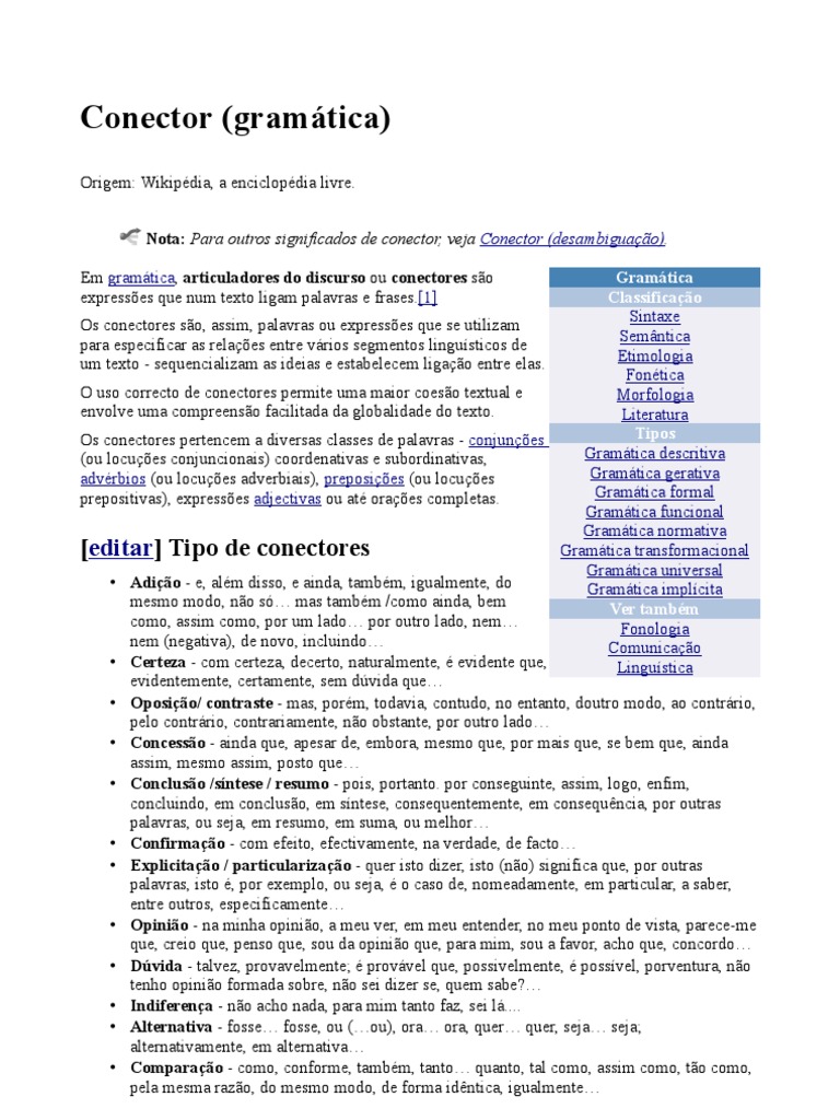 Conector (gramática) | Gramática | Linguística