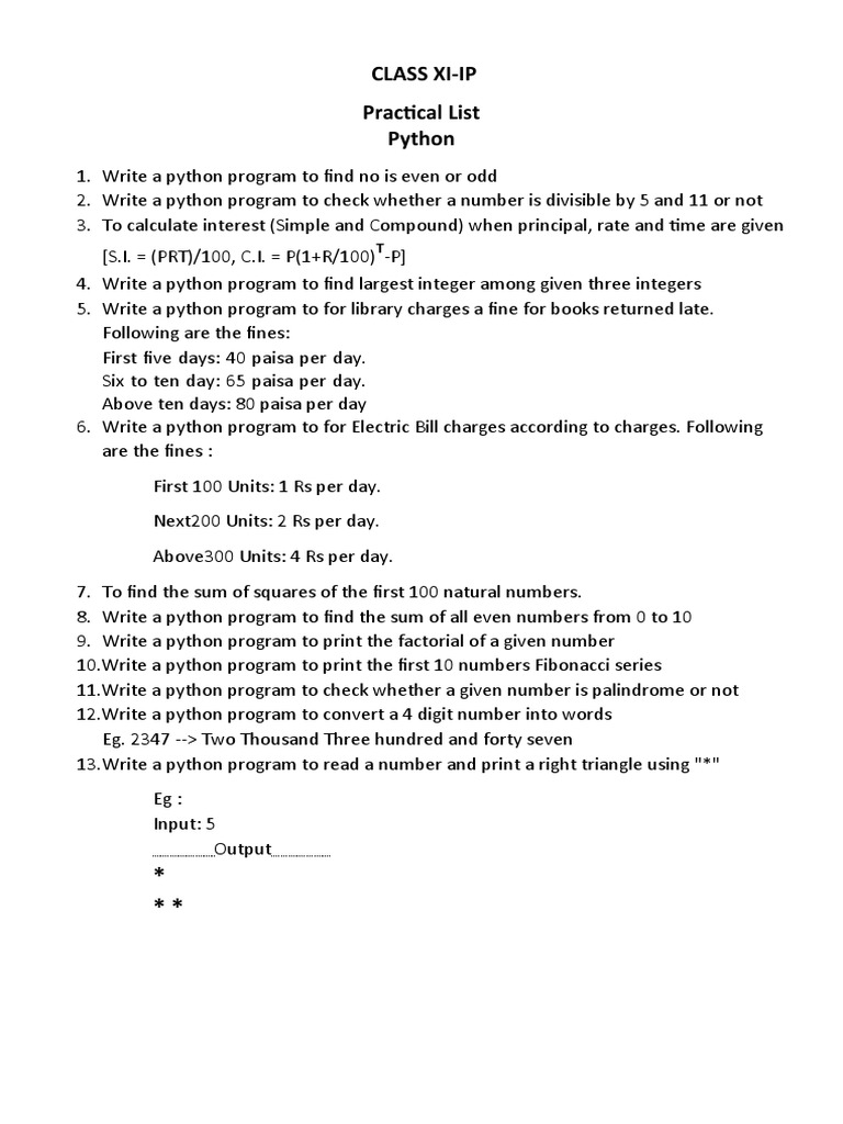 Class Xi-Ip Practical List Python | PDF | Numbers | Python (Programming Language)
