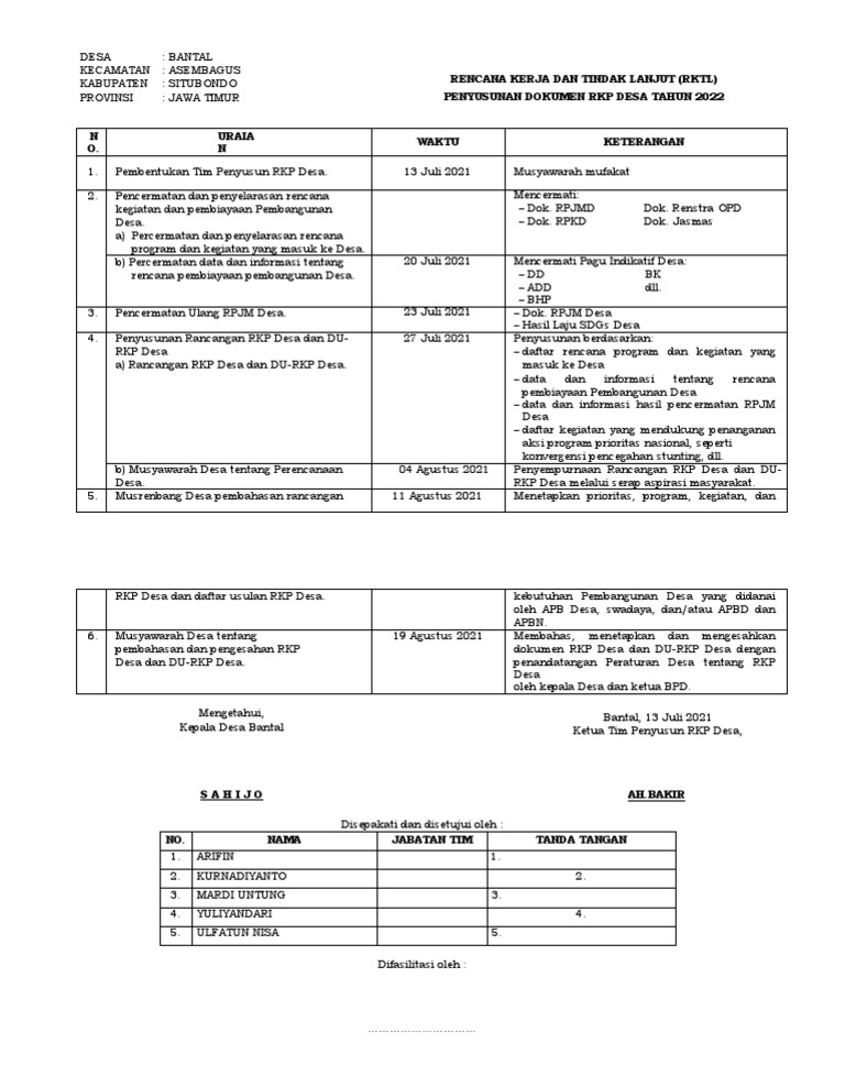 03 Format RKTL Penyusunan RKP Desa | PDF