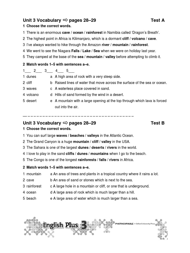 Unit 3 Vocabulary Pages 28-29 Test A: 1 Choose The Correct Words | PDF ...