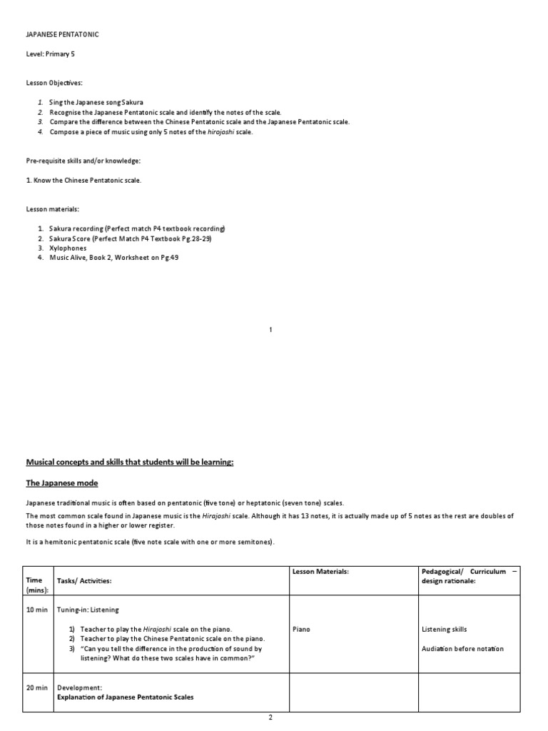 Lesson Plan For Japanese Pentatonic Scale | PDF | Scale (Music ...