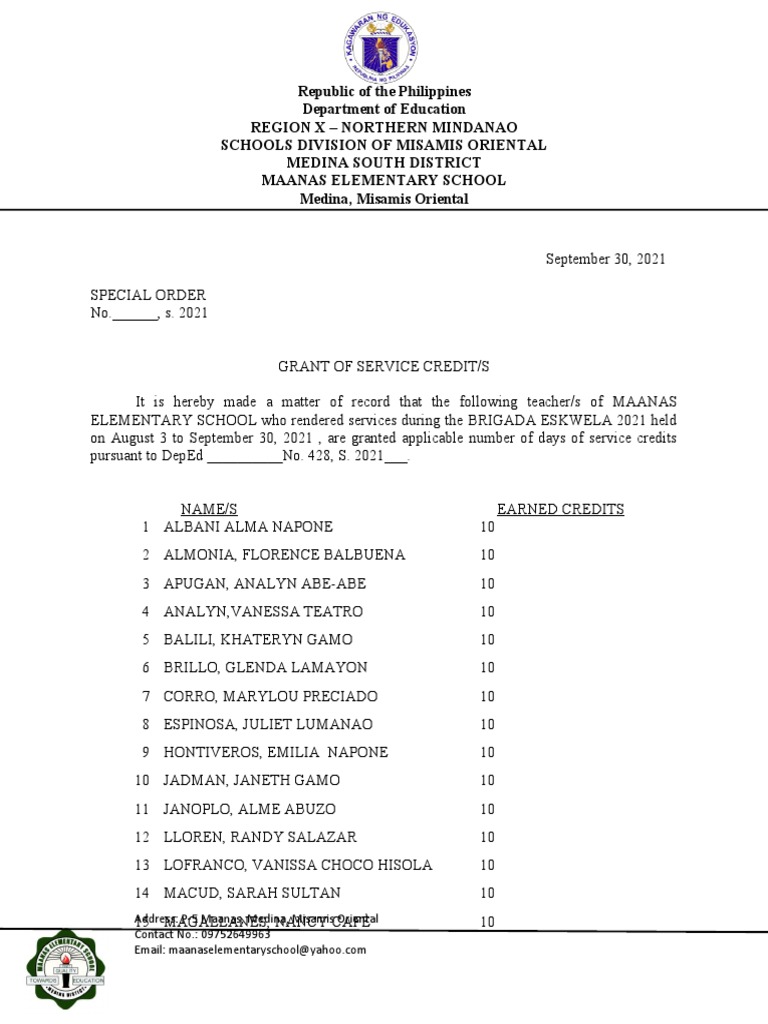 Grant of Service Credits | PDF