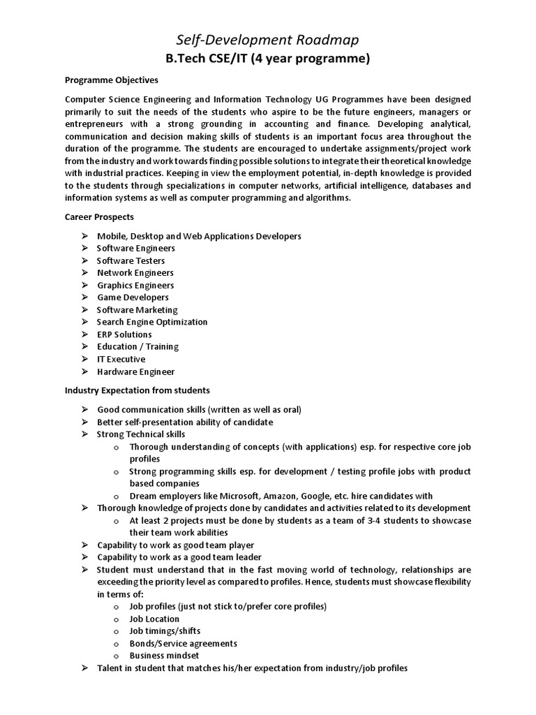 CSE B.Tech Self-Development Roadmap | PDF