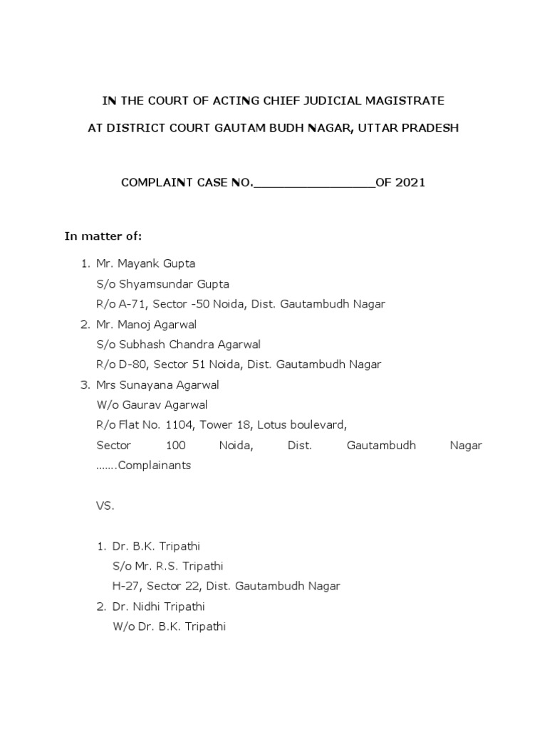 In The Court of Acting Chief Judicial Magistrate at District Court ...