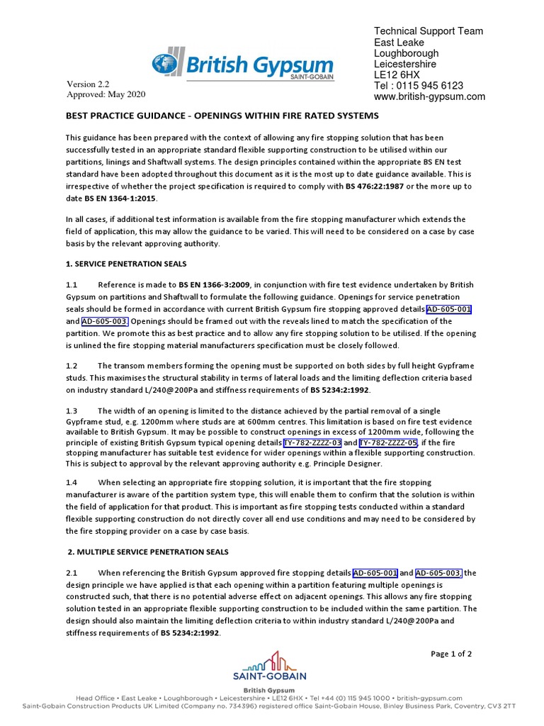 BEST PRACTICE GUIDANCE - OPENINGS WITHIN FIRE RATED SYSTEMS v.2.2 | PDF ...