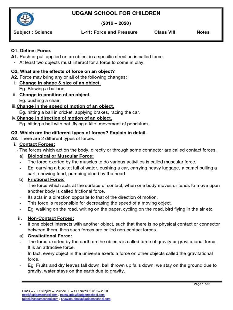 CH-11 Force (Notes) | PDF | Force | Gravity