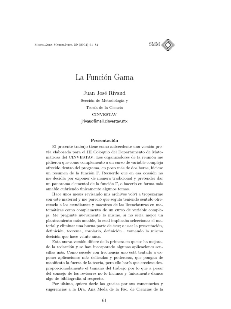 La Funcion Gamma | PDF