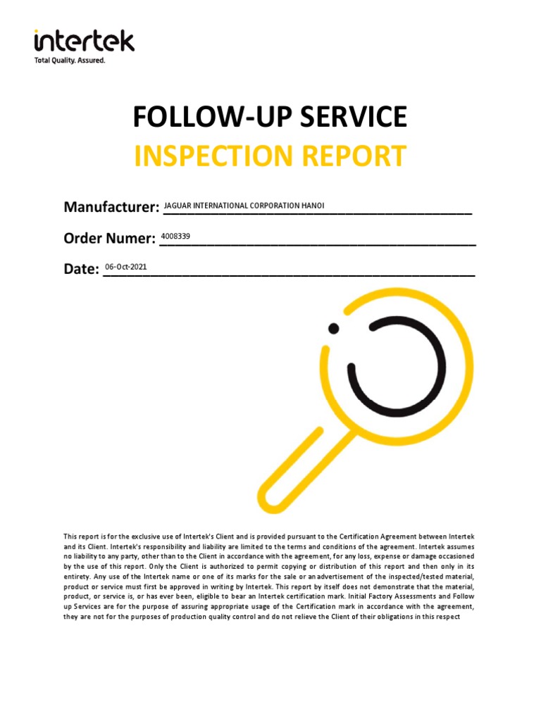 ETL Follow-Up Service Inspection Report | PDF | Calibration
