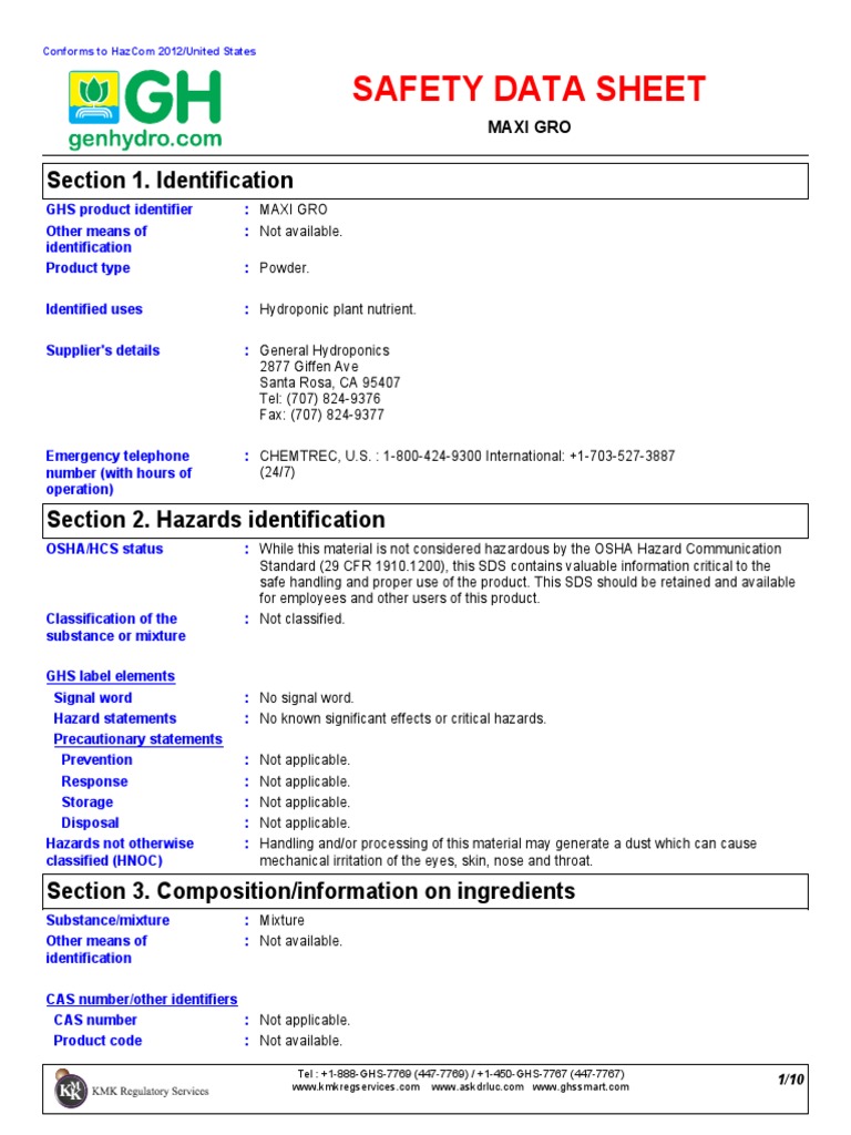 Safety Data Sheet: Section 1. Identification | Download Free PDF | Toxicity | Firefighting