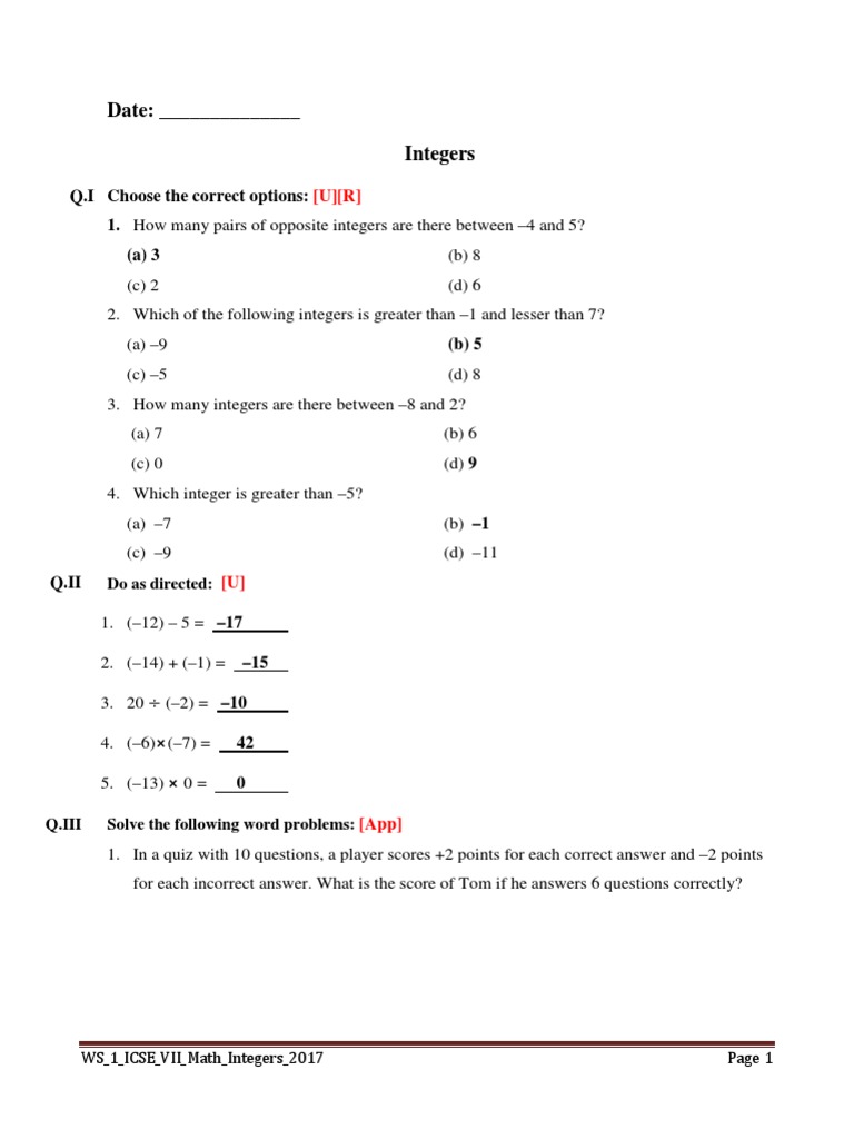 Integer Workbook | PDF