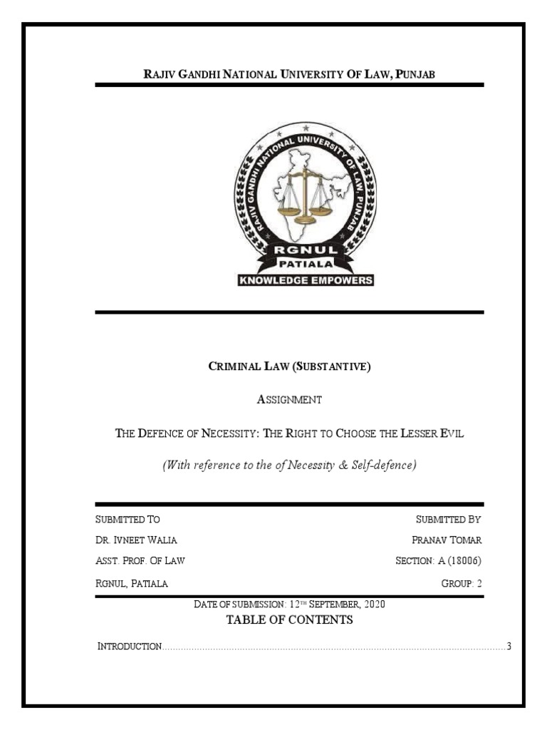 The Defence of Necessity and Self-Defence in Criminal Law | PDF | Crime ...