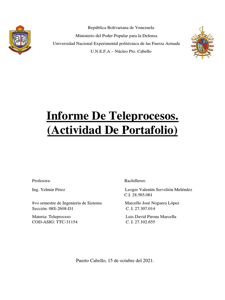 Informe de Teleproceso Leoger Servelión, Marcello Noguera y Luis Pirona ...
