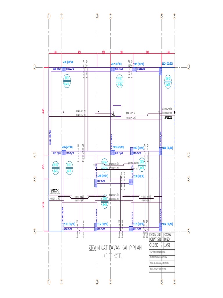 İn Kat Tavan Kalip Plan +3.00 KOTU: S101 (50/30) S102 (50/30) S103 (50/30) S104 (30/50) | PDF