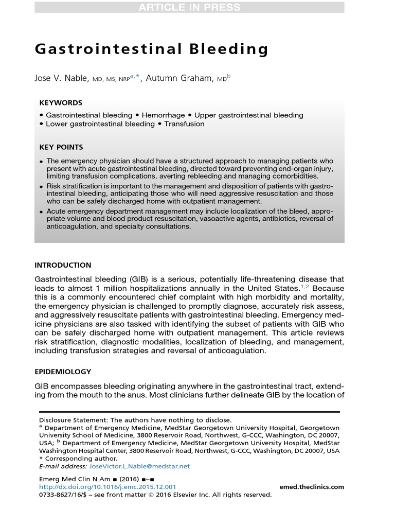 Managing Gastrointestinal Bleeding in ED | PDF | Bleeding | Clinical ...