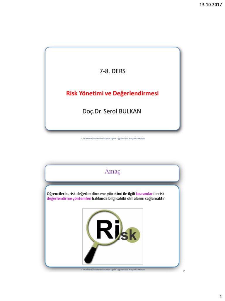 Risk Yonetimi Ve Degerlendirmesi Ders 7 Ve 8 2 | PDF