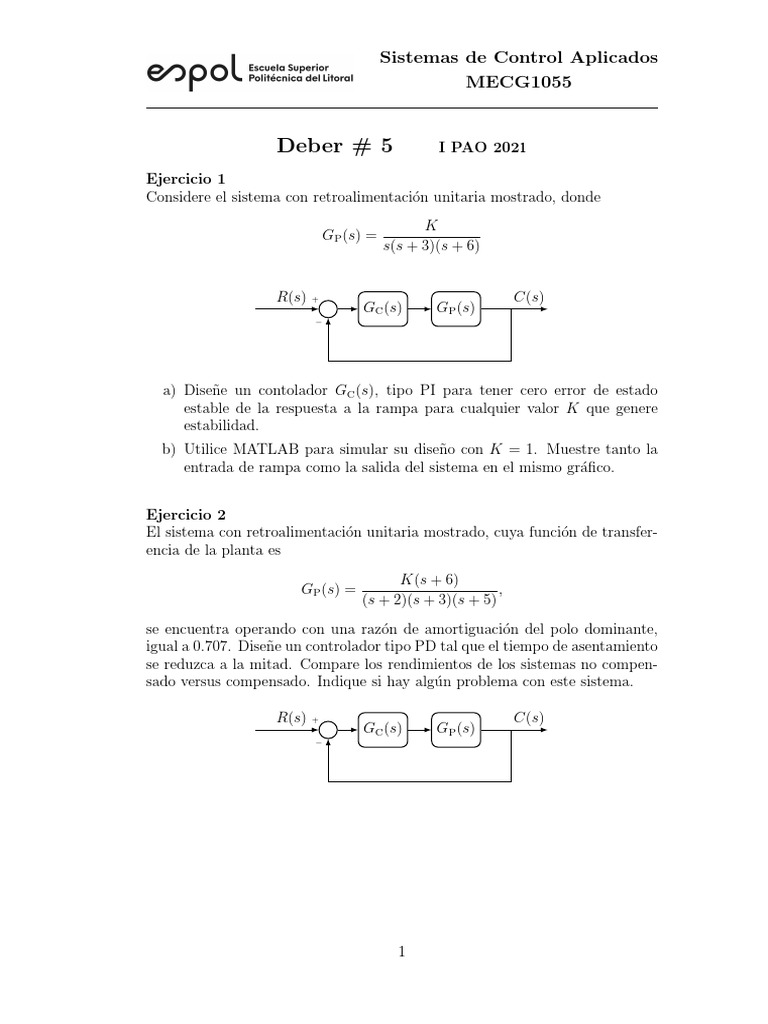 ME1055 2021 I Tarea5 | PDF | Sistema de control | Ciencia de sistemas