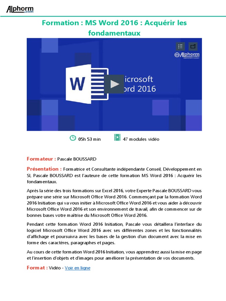 Formation Initiation à Word 2016 | PDF | Microsoft Word | Microsoft Office