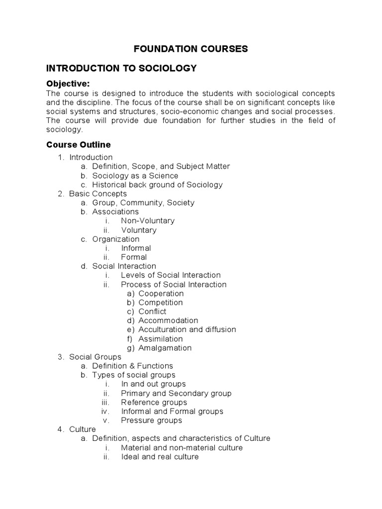 Introduction To Sociology Course Outline | PDF | Sociology | Socialization