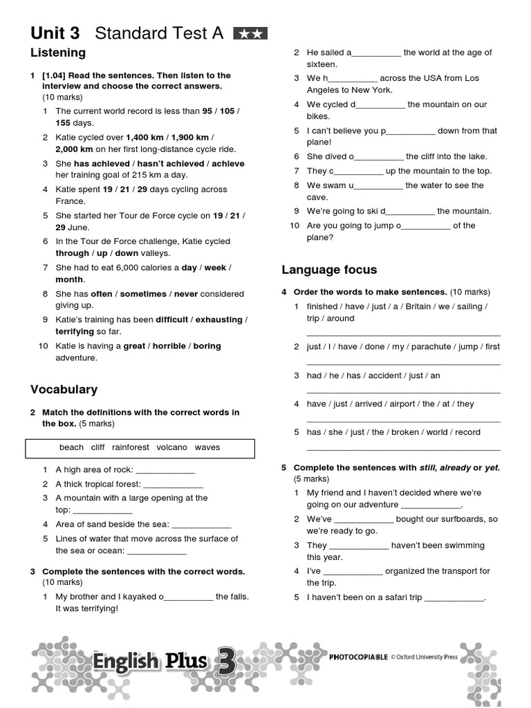 Unit 3 Standard Test A | PDF